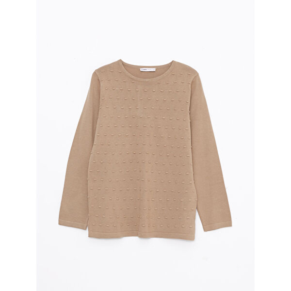 Bisiklet Yaka Kendinden Desenli Uzun Kollu Kadın Triko Kazak