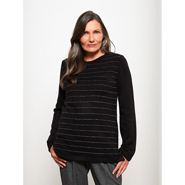 Bisiklet Yaka Çizgili Uzun Kollu Kadın Triko Kazak Bisiklet Yaka Çizgili Uzun Kollu Kadın Triko Kazak