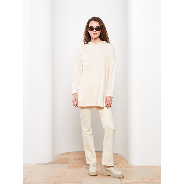 Kapüşonlu Düz Uzun Kollu Oversize Kadın Tunik