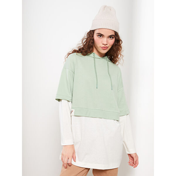 Kapüşonlu Düz Uzun Kollu Oversize Kadın Tunik