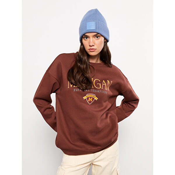 Bisiklet Yaka Baskılı Uzun Kollu Kadın Sweatshirt