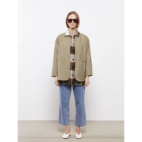 Bisiklet Yaka Kapitone Uzun Kollu Kadın Mont