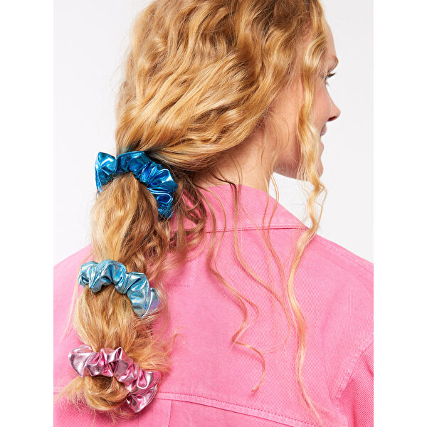 Parlak Büzgülü Lastikli Saç Tokası 3'lü