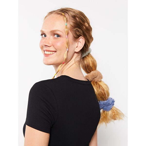 Pelüş Büzgülü Lastikli Saç Tokası 3'lü