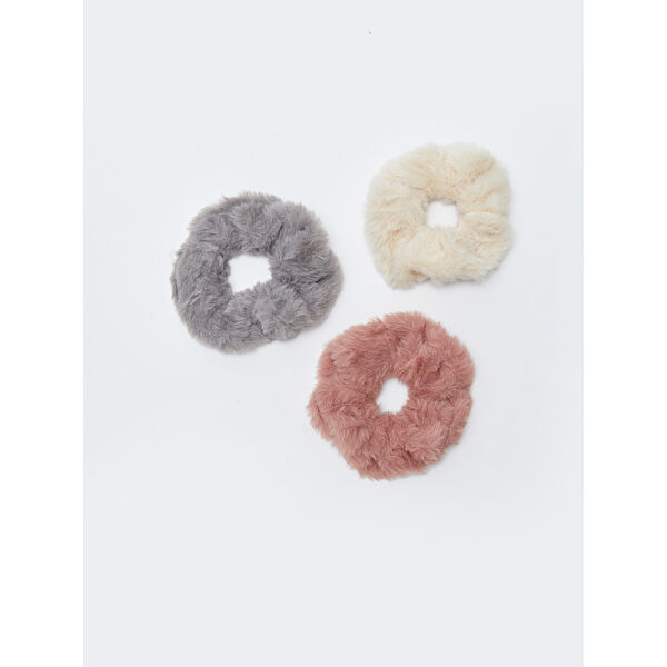 Pelüş Büzgülü Lastikli Saç Tokası 3'lü
