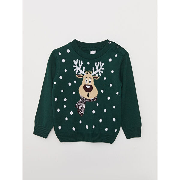 Bisiklet Yaka Uzun Kollu Yılbaşı Temalı Erkek Triko Kazak