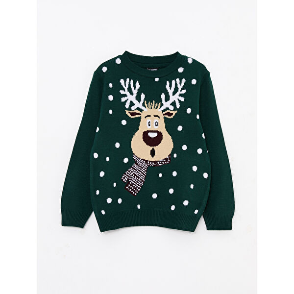 Bisiklet Yaka Uzun Kollu Yılbaşı Temalı Erkek Triko Kazak