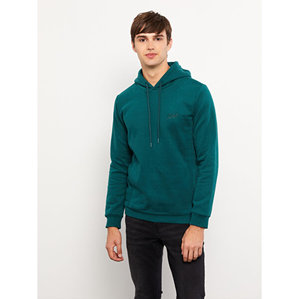 Kapüşonlu Uzun Kollu Nakışlı Erkek Sweatshirt