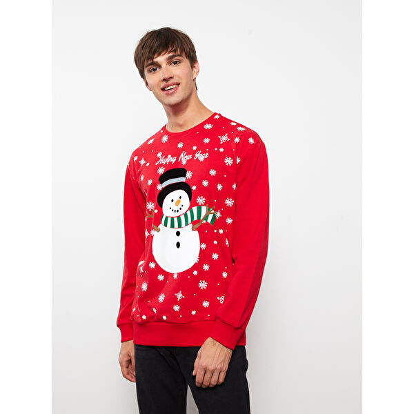 Bisiklet Yaka Uzun Kollu Yılbaşı Temalı Erkek Sweatshirt