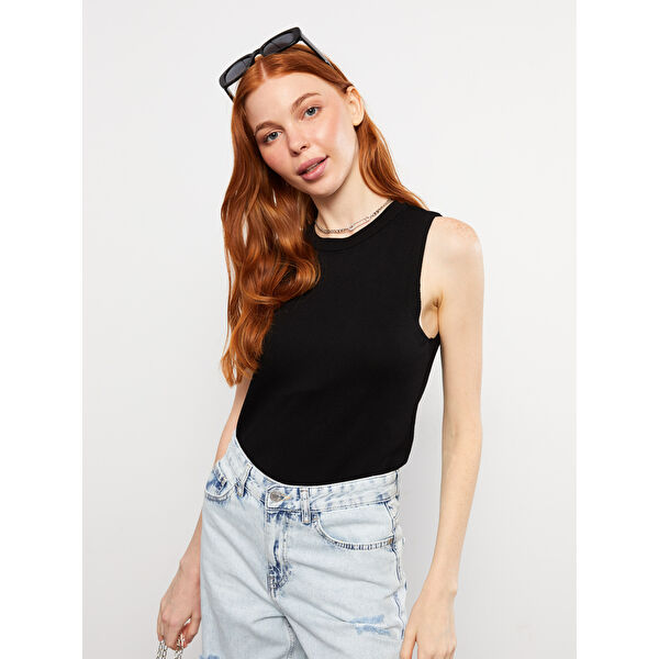 Bisiklet Yaka Düz Kolsuz Kadın Triko Kazak