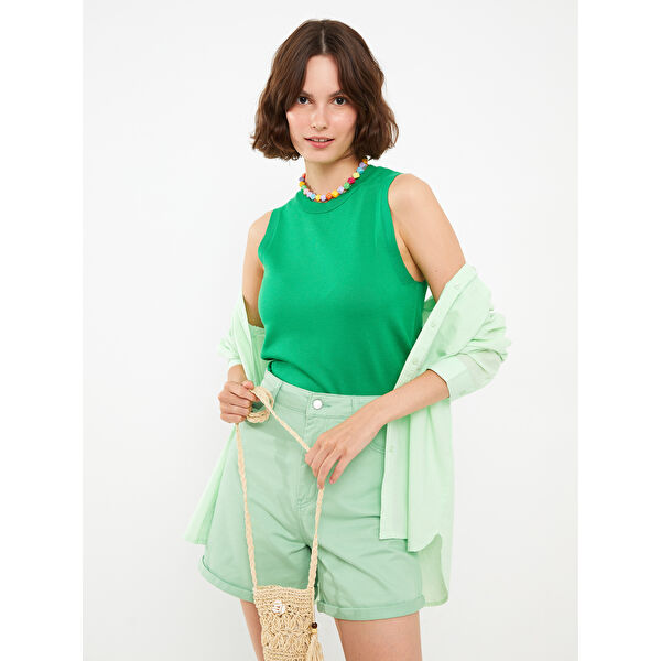 Bisiklet Yaka Düz Kolsuz Kadın Triko Kazak