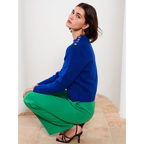 Bisiklet Yaka Düz Uzun Kollu Kadın Triko Kazak