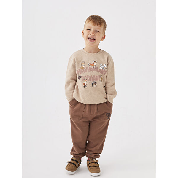 Beli Lastikli Baskılı Organik Pamuklu Erkek Bebek Eşofman Alt Beli Lastikli Baskılı Organik Pamuklu Erkek Bebek Eşofman Alt