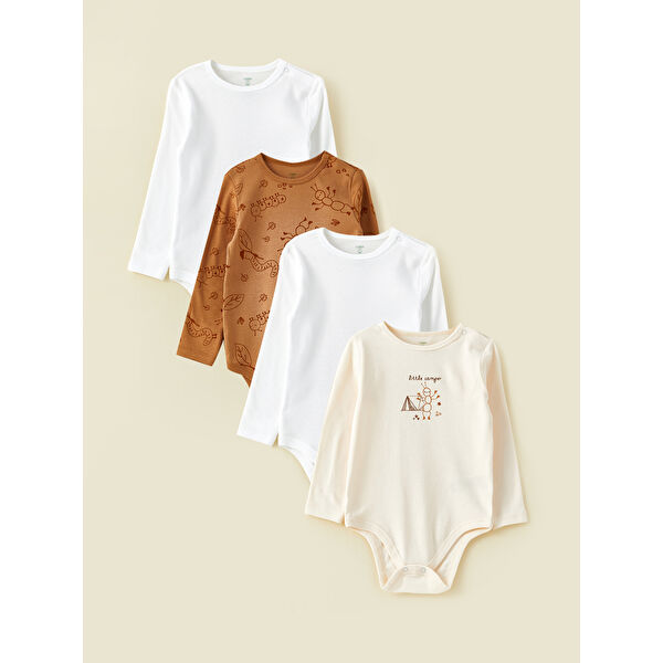 Bisiklet Yaka Uzun Kollu Organik Pamuklu Erkek Bebek Çıtçıtlı Body 4'lü