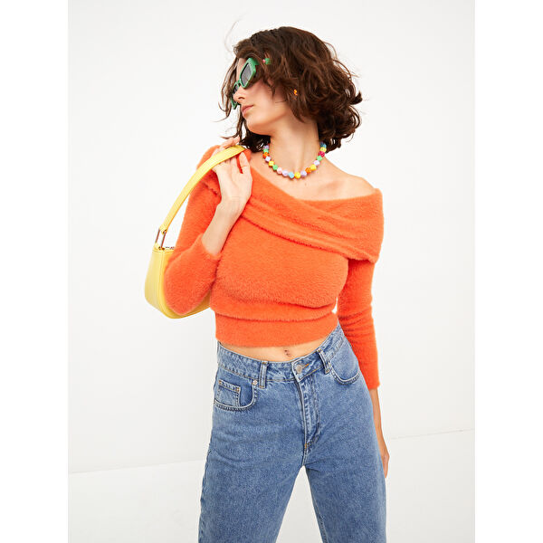 Kayık Yaka Düz Uzun Kollu Kadın Triko Kazak Kayık Yaka Düz Uzun Kollu Kadın Triko Kazak