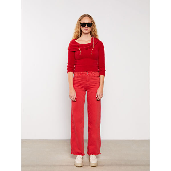 Kayık Yaka Düz Uzun Kollu Kadın Triko Kazak