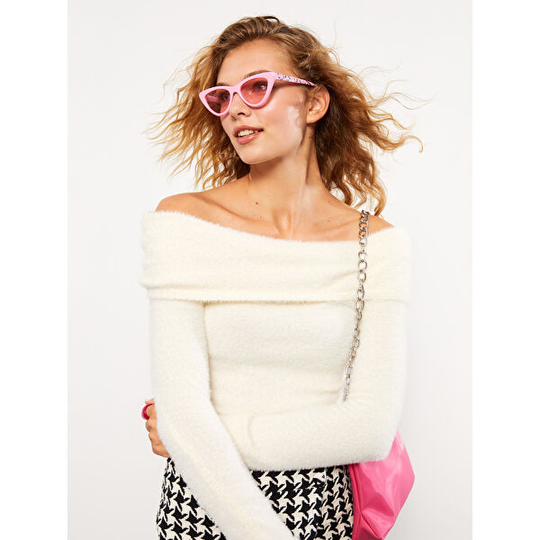 Kayık Yaka Düz Uzun Kollu Kadın Triko Kazak