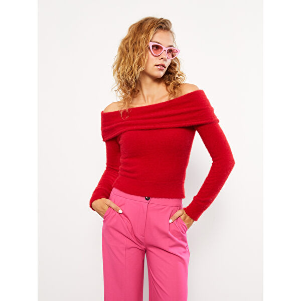 Kayık Yaka Düz Uzun Kollu Kadın Triko Kazak Kayık Yaka Düz Uzun Kollu Kadın Triko Kazak