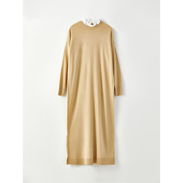 Dik Yaka Düz Uzun Kollu Kadın Triko Elbise