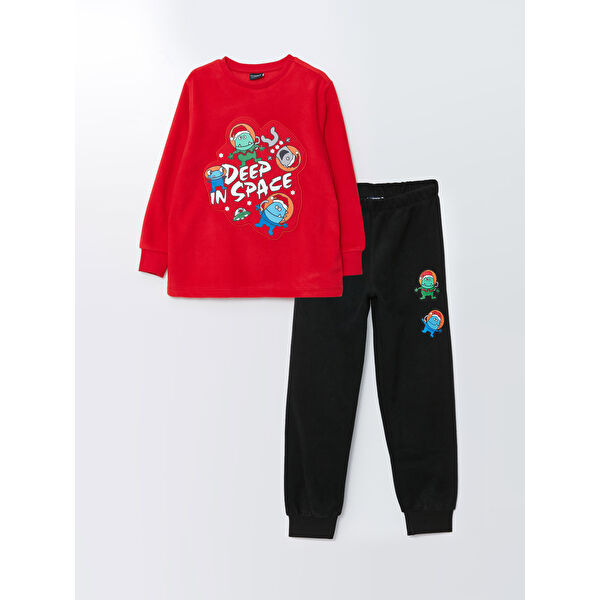 Bisiklet Yaka Baskılı Uzun Kollu Polar Erkek Çocuk Pijama Takımı Bisiklet Yaka Baskılı Uzun Kollu Polar Erkek Çocuk Pijama Takımı
