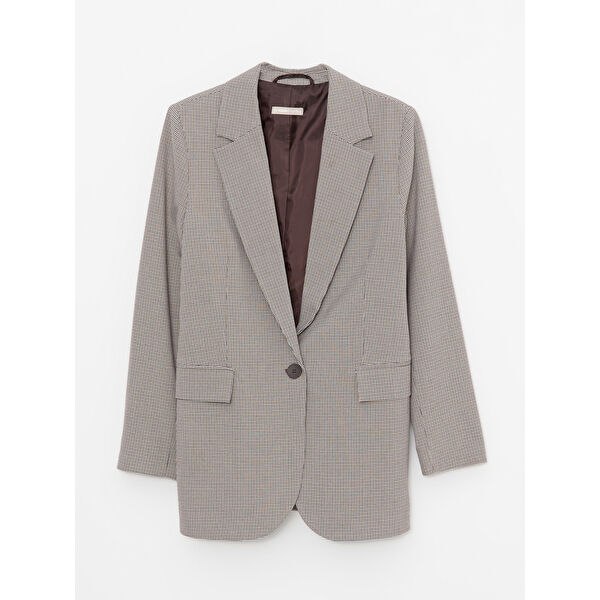 Önden Düğme Kapamalı Desenli Uzun Kollu Kadın Blazer Ceket Önden Düğme Kapamalı Desenli Uzun Kollu Kadın Blazer Ceket