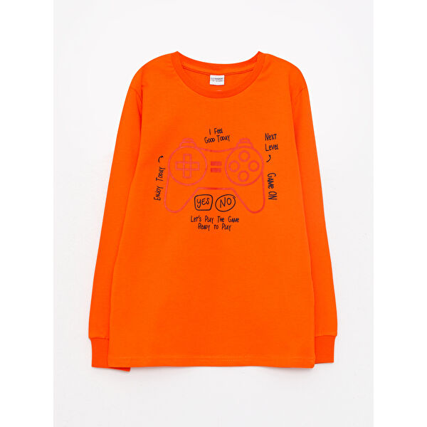 Bisiklet Yaka Baskılı Uzun Kollu Erkek Çocuk Tişört