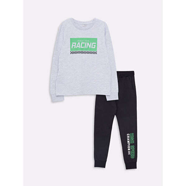 Bisiklet Yaka Baskılı Uzun Kollu Erkek Çocuk Sweatshirt ve Eşofman Altı Bisiklet Yaka Baskılı Uzun Kollu Erkek Çocuk Sweatshirt ve Eşofman Altı
