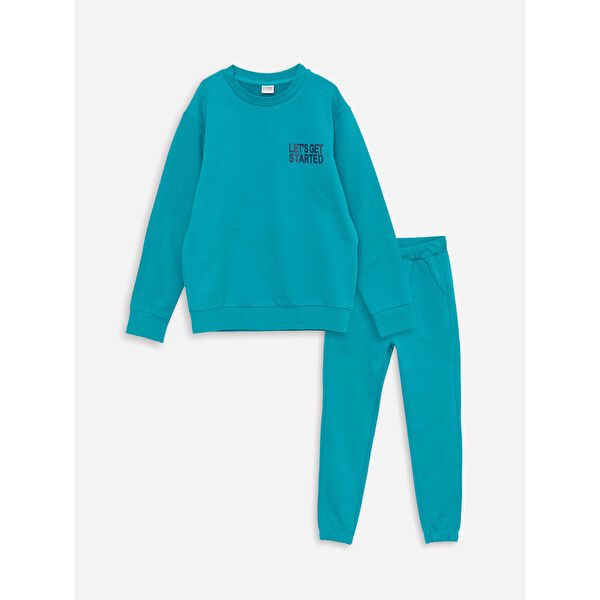 Bisiklet Yaka Baskılı Uzun Kollu Erkek Çocuk Sweatshirt ve Eşofman Altı