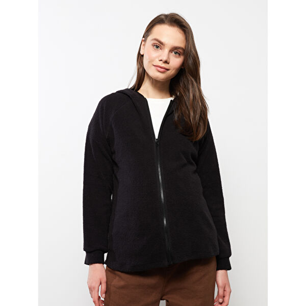 Kapüşonlu Düz uzun Kollu Polar Hamile Spor Hırka Kapüşonlu Düz uzun Kollu Polar Hamile Spor Hırka