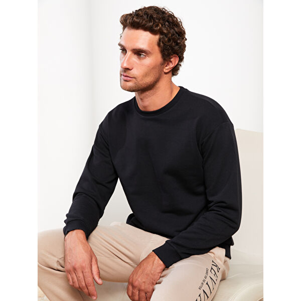 Bisiklet Yaka Uzun Kollu Erkek Sweatshirt