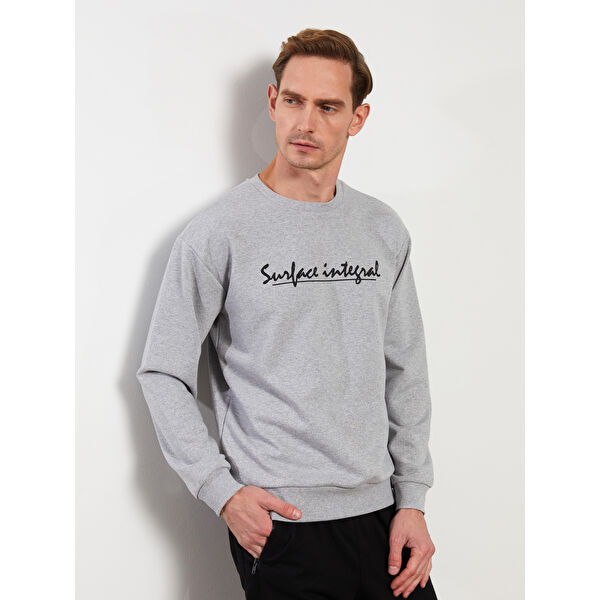 Bisiklet Yaka Uzun Kollu Baskılı Erkek Sweatshirt