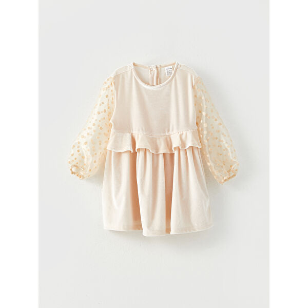 Bisiklet Yaka Uzun Kollu Kadife Kız Bebek Elbise