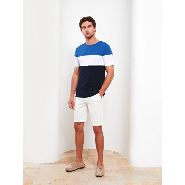 Bisiklet Yaka Kısa Kollu Renk Bloklu Penye Erkek Tişört