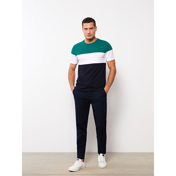 Bisiklet Yaka Kısa Kollu Renk Bloklu Penye Erkek Tişört