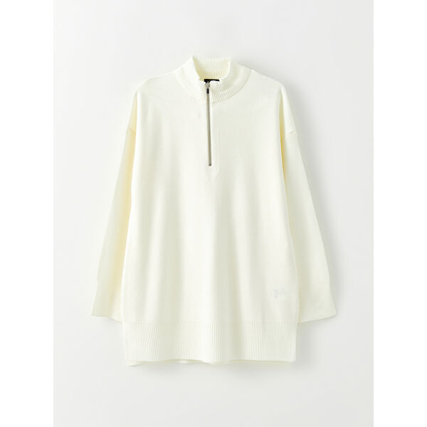 Dik Yaka Düz Uzun Kollu Oversize Kadın Triko Tunik