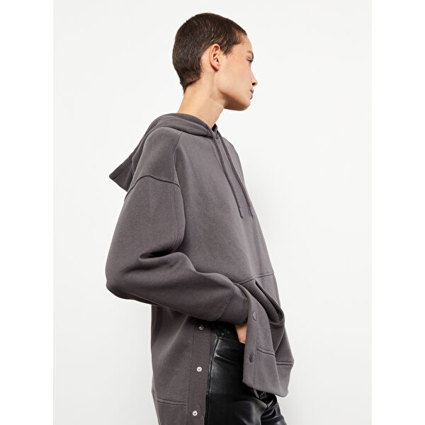 Kapüşonlu Düz Uzun Kollu Kadın Sweatshirt