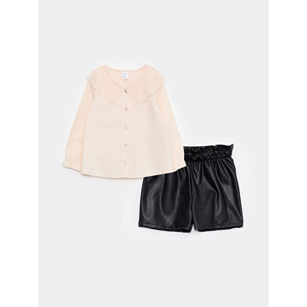 Bisiklet Yaka Uzun Kollu Kız Bebek Gömlek ve Şort 2'li Takım