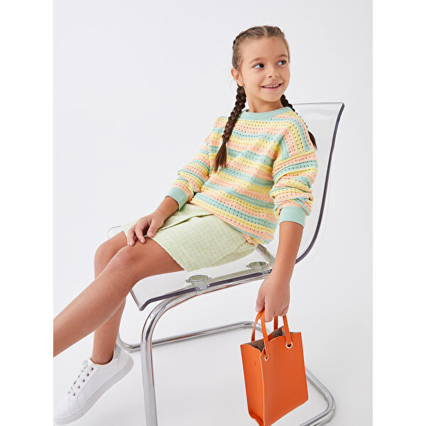 Bisiklet Yaka Çizgili Uzun Kollu Kız Çocuk Triko Kazak Bisiklet Yaka Çizgili Uzun Kollu Kız Çocuk Triko Kazak