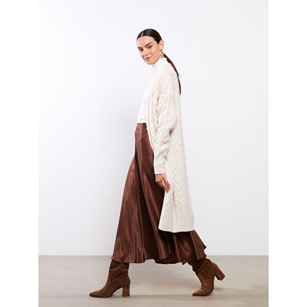 Düz Pileli Saten Kadın Etek