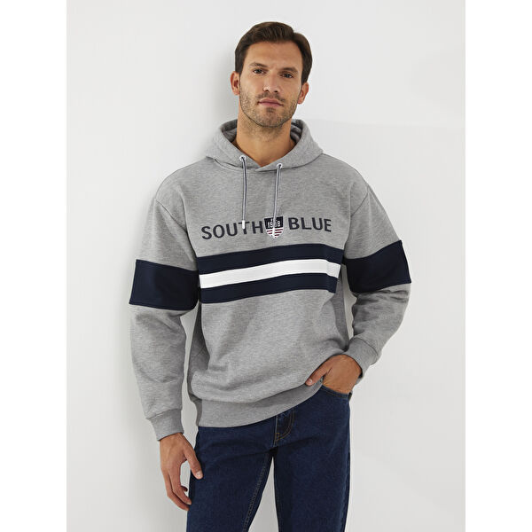 Kapüşonlu Uzun Kollu Baskılı Erkek Sweatshirt