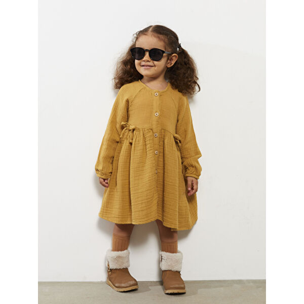 Bisiklet Yaka Uzun Kollu Basic Kız Bebek Elbise