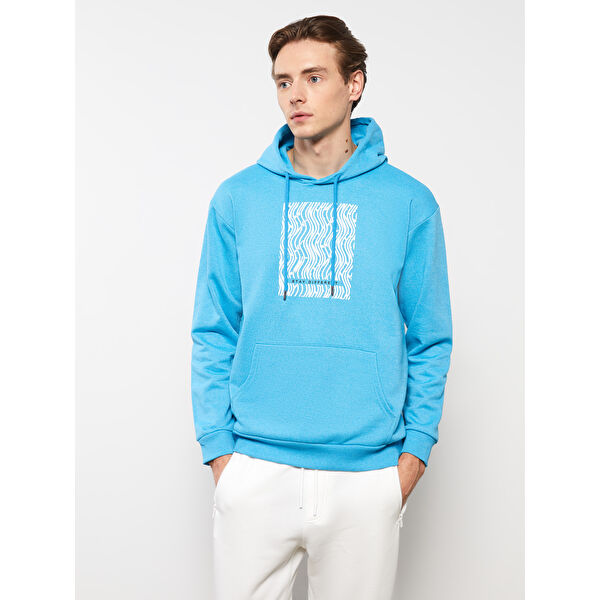 Kapüşonlu Uzun Kollu Baskılı Erkek Sweatshirt