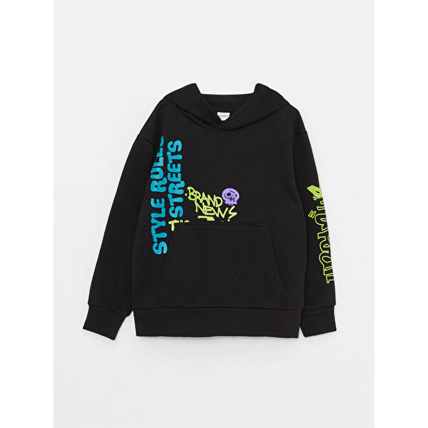 Kapüşonlu Baskılı Uzun Kollu Erkek Çocuk Sweatshirt