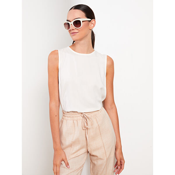 Bisiklet Yaka Düz Kolsuz Viskon Kadın Tunik