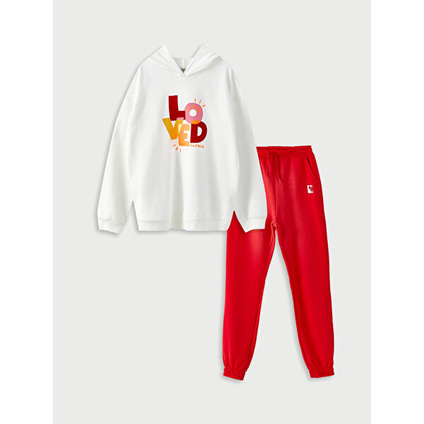 Kapüşonlu Baskılı Uzun Kollu Kız Çocuk Sweatshirt ve Eşofman Altı Kapüşonlu Baskılı Uzun Kollu Kız Çocuk Sweatshirt ve Eşofman Altı