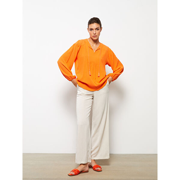 Bağlamalı Yaka Düz Uzun Kollu Krep Kadın Bluz Bağlamalı Yaka Düz Uzun Kollu Krep Kadın Bluz