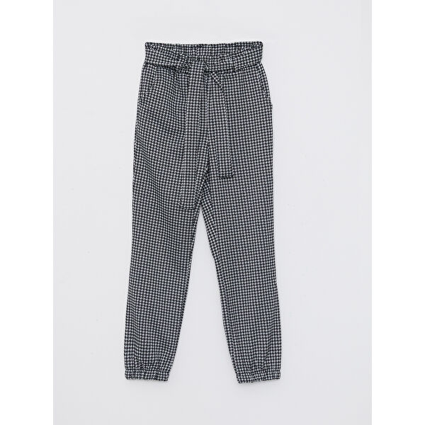 Beli Lastikli Kazayağı Desenli Kız Çocuk Jogger Pantolon Beli Lastikli Kazayağı Desenli Kız Çocuk Jogger Pantolon