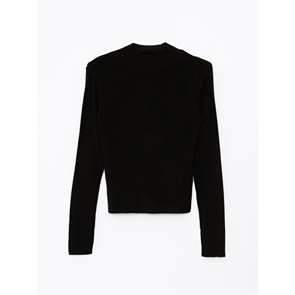 Yarım Balıkçı Yaka Düz Uzun Kollu Kadın Triko Kazak