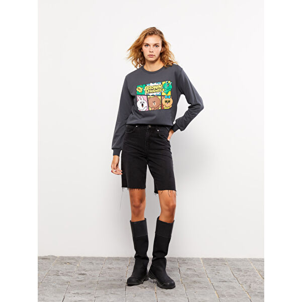 Bisiklet Yaka Brown & Friends Baskılı Uzun Kollu Kadın Sweatshirt Bisiklet Yaka Brown & Friends Baskılı Uzun Kollu Kadın Sweatshirt