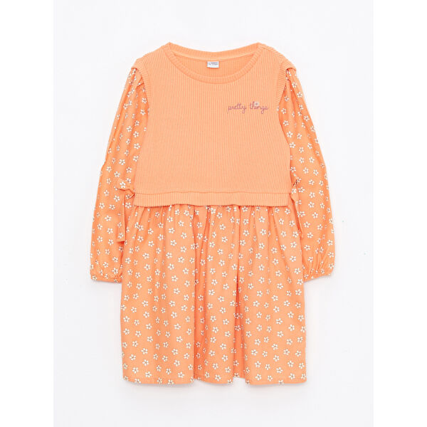 Bisiklet Yaka Baskılı Uzun Kollu Kız Çocuk Elbise Bisiklet Yaka Baskılı Uzun Kollu Kız Çocuk Elbise